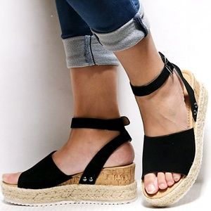 Shoes | New Black Open Toe Platform Espadrille Sandals | Poshmark